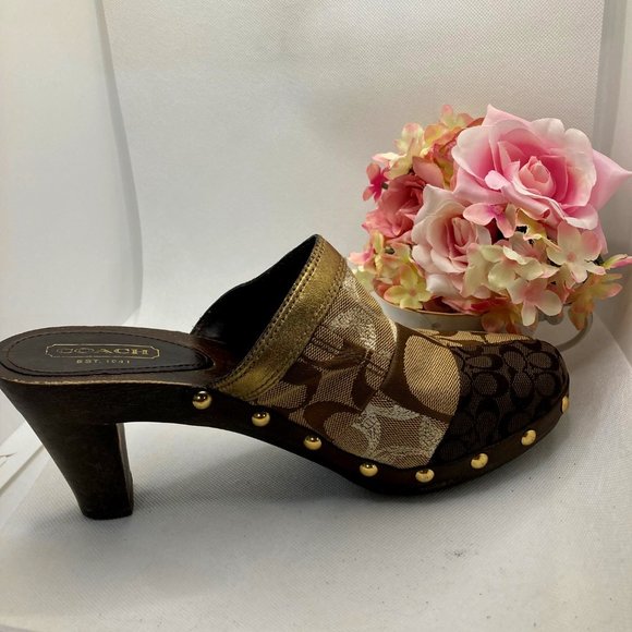 Coach | Shoes | Coach Vintage Signature Caterina Patchwork Wooden Heels ...